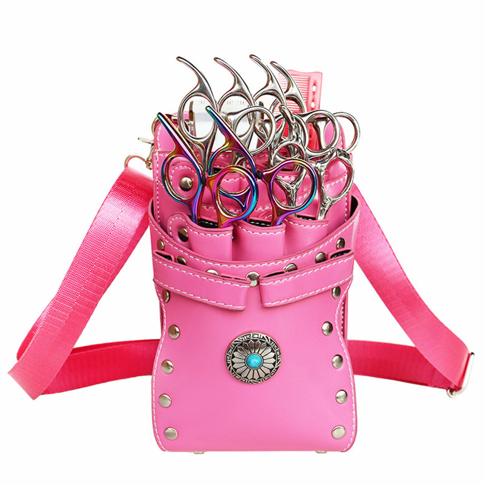 Barber Scissors Bag Hairstylist Waist 7-Slot Detachable Scissor Holder PU Leather Tool for Hair Clips Combs Clippers Spray Bottle