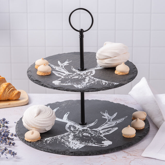 Этажерка двухуровневая для сервировки Moritz 24 см, сланец, Boltze, 2050202