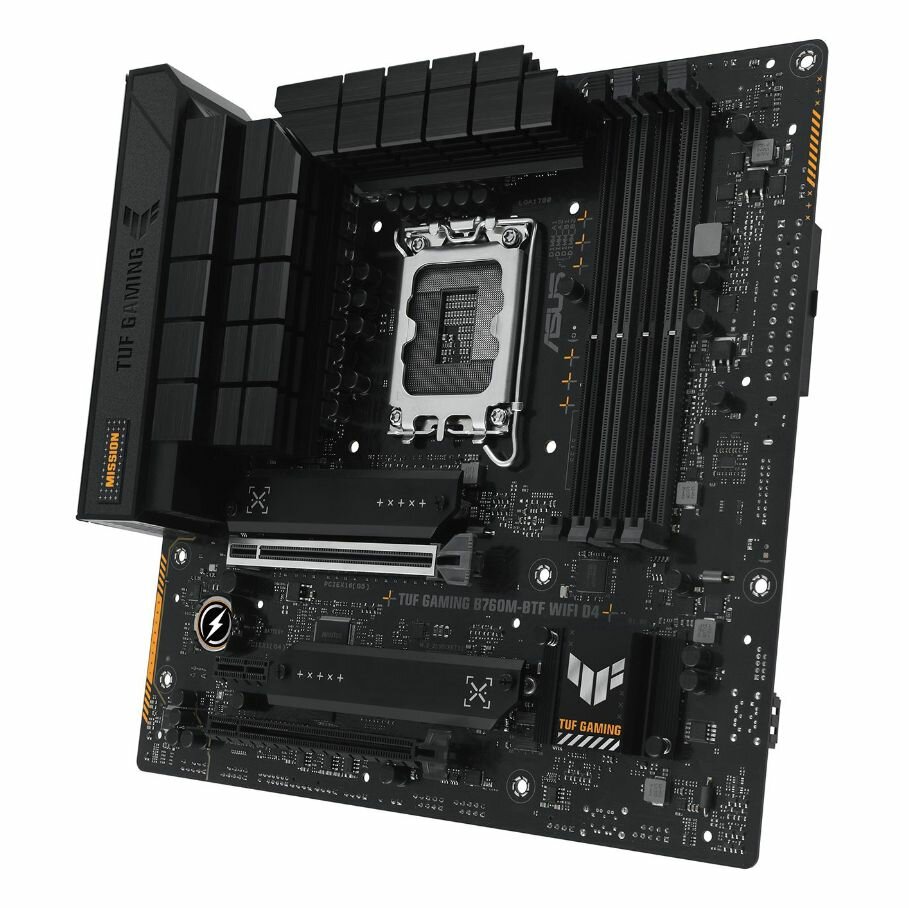 Материнская плата ASUS TUF GAMING B760M-BTF WIFI D4 (TUF GAMING B760M-BTF WIFI D4) - LGA 1700, Intel B760, 4хDDR4-2133 Мгц, 2хPCI-Eх16, 3хМ.2, Micro-ATX