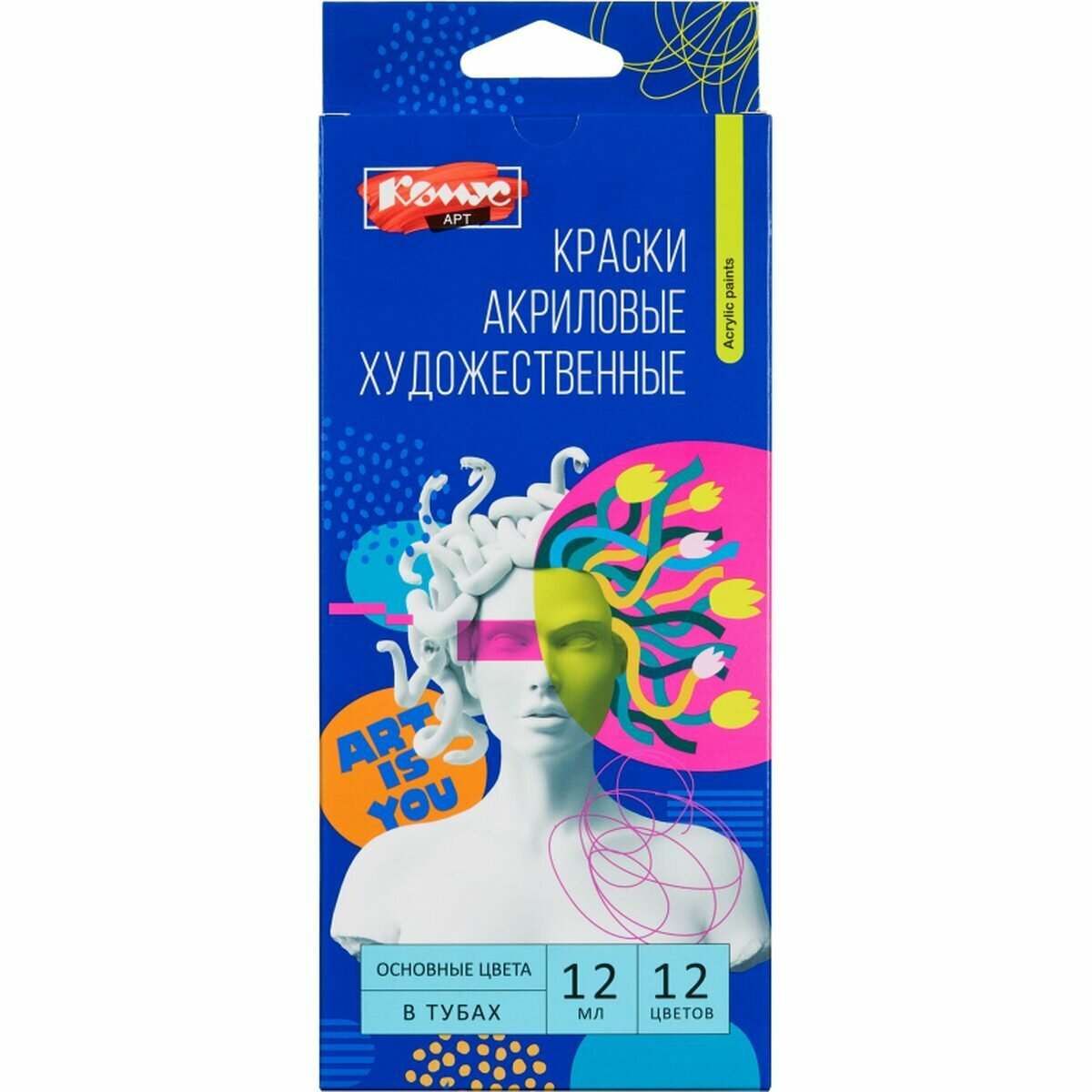 Краски акриловые художественные 12 цветов Комус Арт, по 12мл, в тубах (1953416)