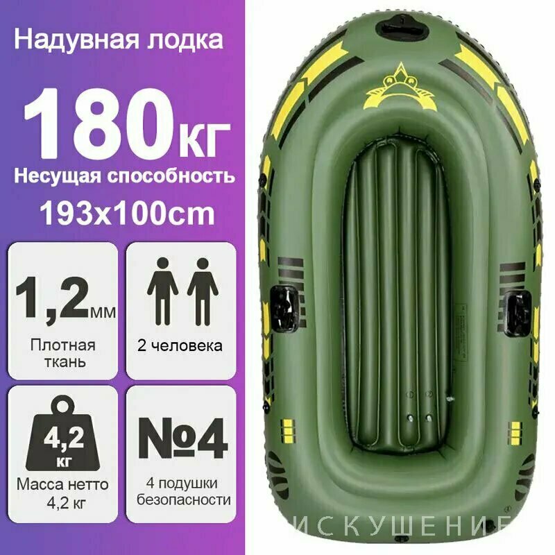 Лодка надувная "Без бренда", 190х100 см, резина, надувной вкладыш, коричневая