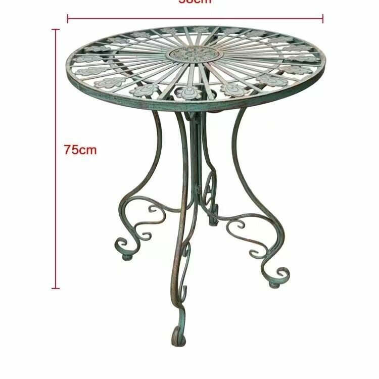 Ретро стол, с эффектом состаривания, кованое железо, круглый, зеленый