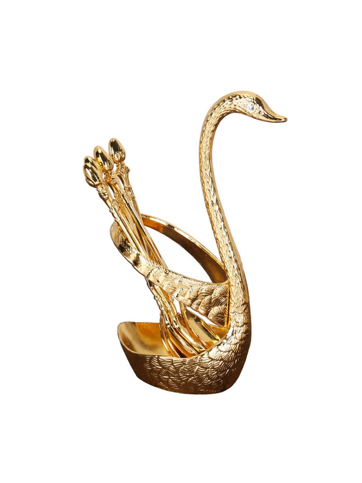 Набор из 6 вилок для фруктов, кофейных ложек и столовых приборов из нержавеющей стали с подставкой в виде лебедя для торта, фруктового десерта, мороженого и торта