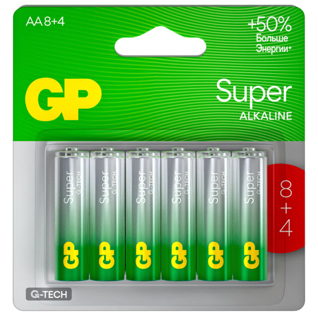 GP Batteries Super G TECH LR03 AAA батарейки 1,5 В 12 шт для пультов и гаджетов