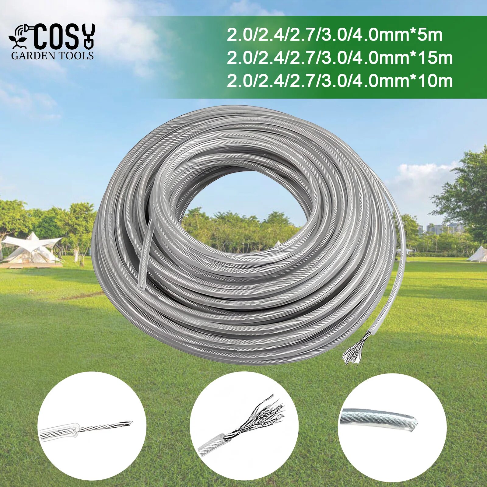 Нейлоновый трос для триммера 2-4 мм x 15 м 15M, 2.0mm -1pc