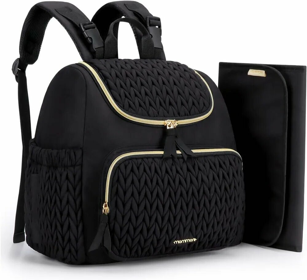 Рюкзак для подгузников "Mini-Mum", черный, 15"x12"x5.9", водоотталкивающий