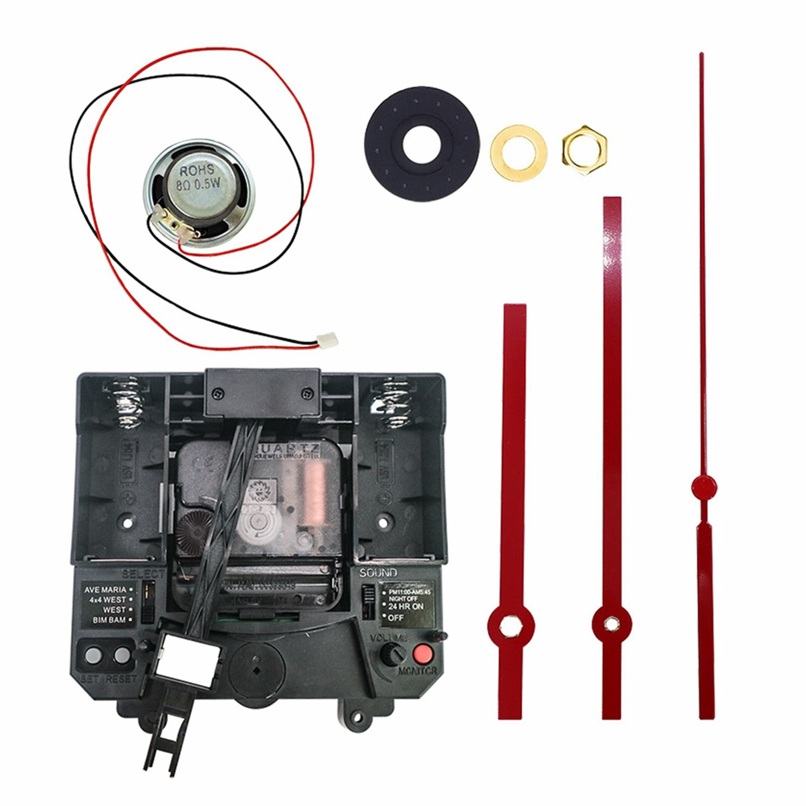 Часовой механизм, Комплект для маятника с часами Уэстминстер на каждый час - таймер Уэстминстер + красная минутная стрелка 9865, 1 шт