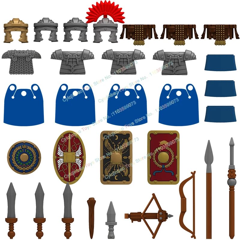 N829 Средневековые римские военные военные солдаты, тяжелая пехота, экшн-фигурки, щиты, копье, меч, аксессуары, строительный блок, игрушки, подарки Синий, N829-832