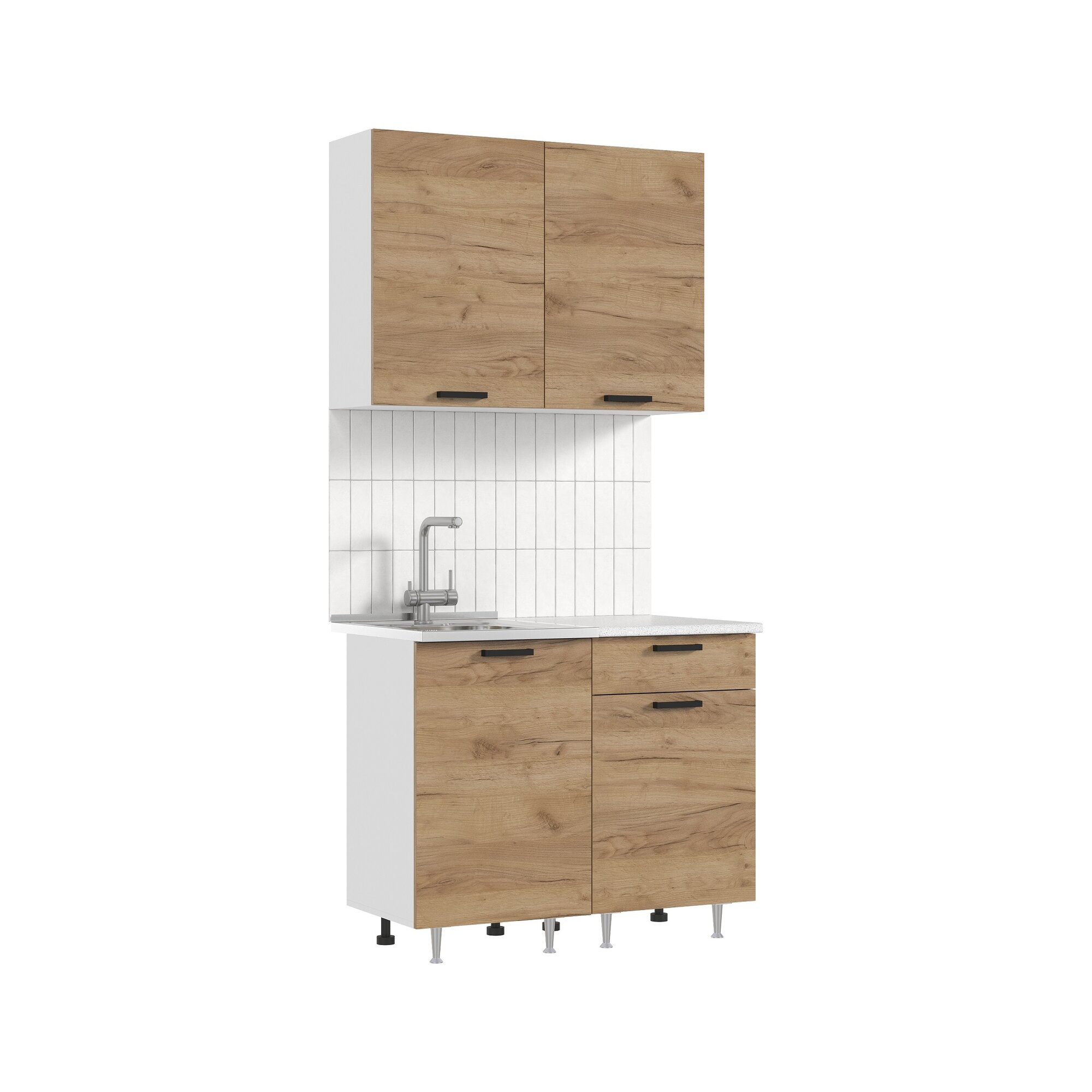 Кухонный гарнитур Миф Рио NEW 1,0м (490) Дуб крафт /столешница Антарес