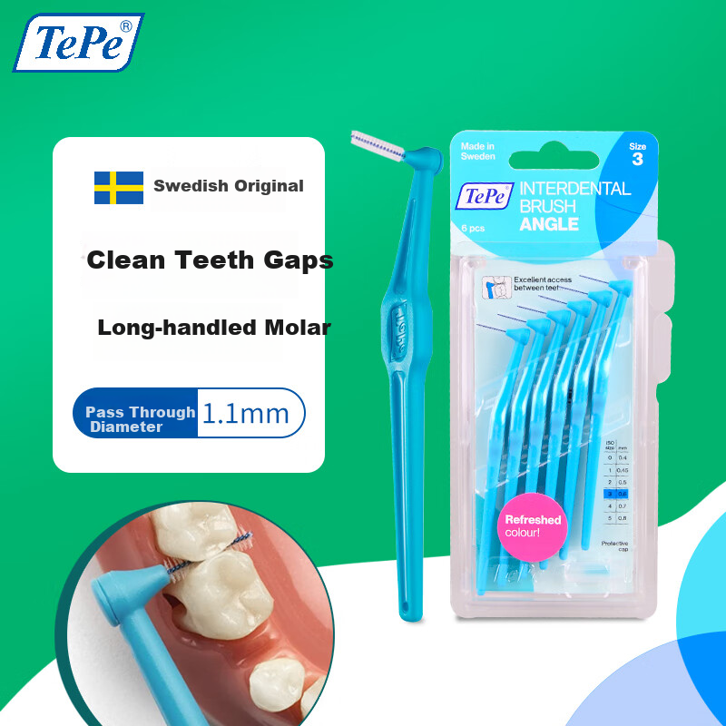 Tepe Swedish Imported Interdental Brush Orthodontic Corrector Toothbrush Long Handle L-shaped (0.6mm) Blue Teeth Gap Cleaning Gap Brush