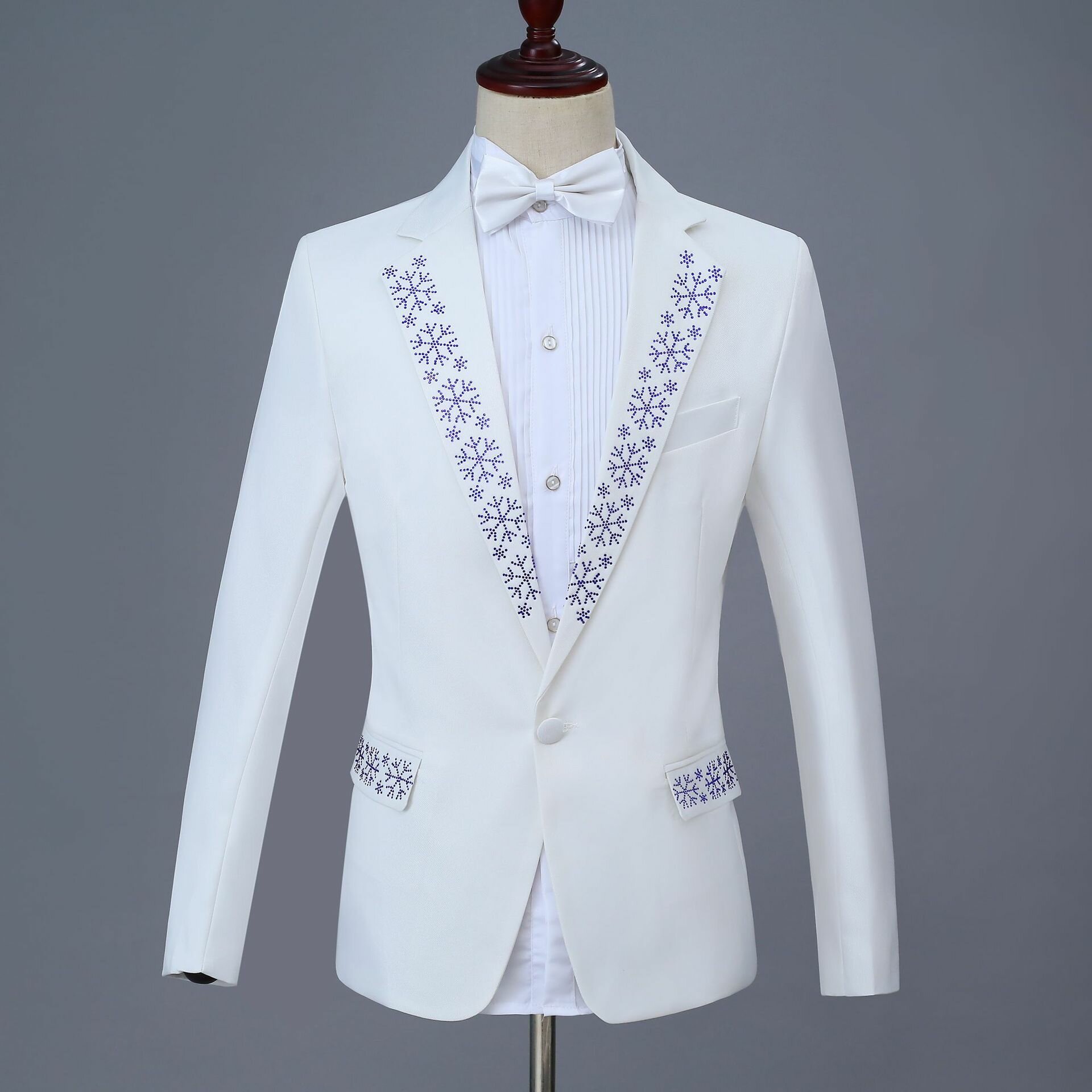 Костюм с бриллиантами, мужской, белый, королевский голубой, L, 175 см