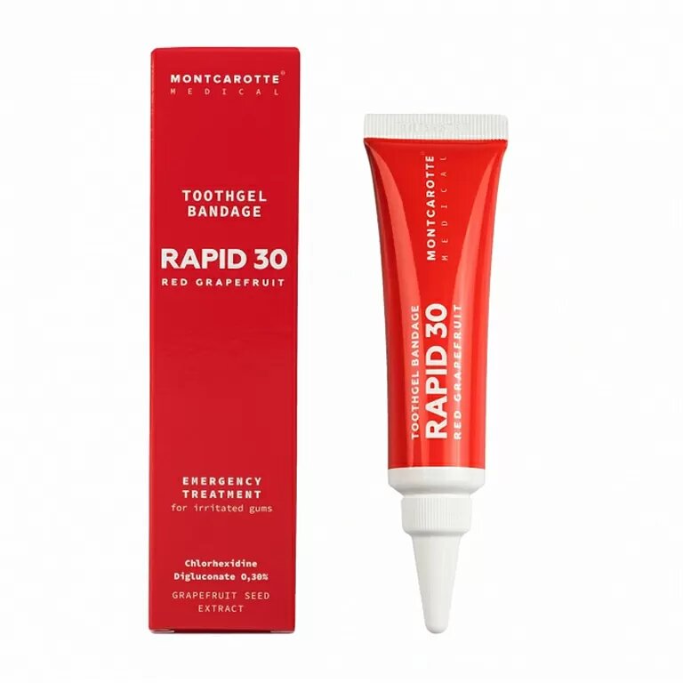 MONTCAROTTE RAPID30 Emergency Treatment Зубной Гель-Бандаж для полости рта рапид 30 Красный Грейпфрут 30 мл
