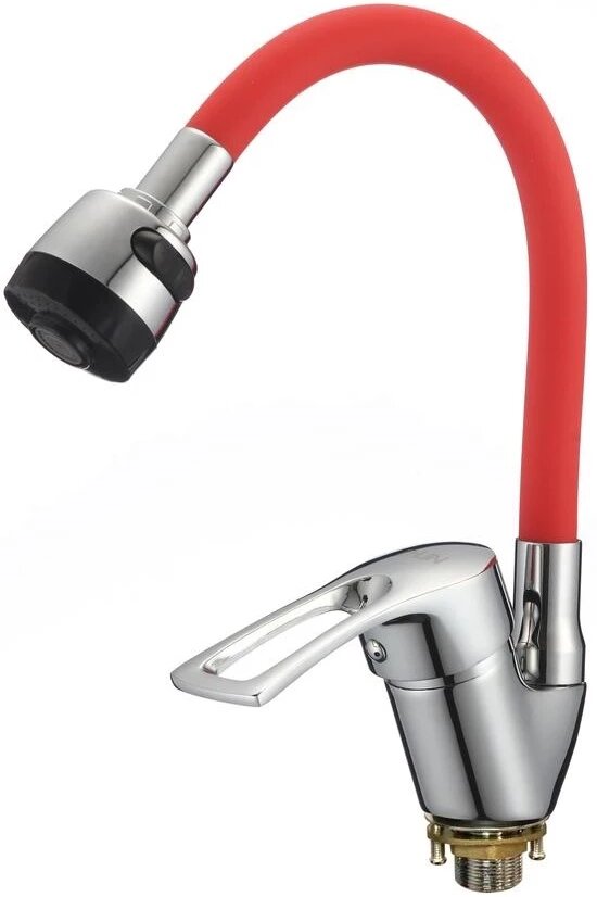 Смеситель для кухни D-Lin D150422-4T с гибким изливом, хром/красный