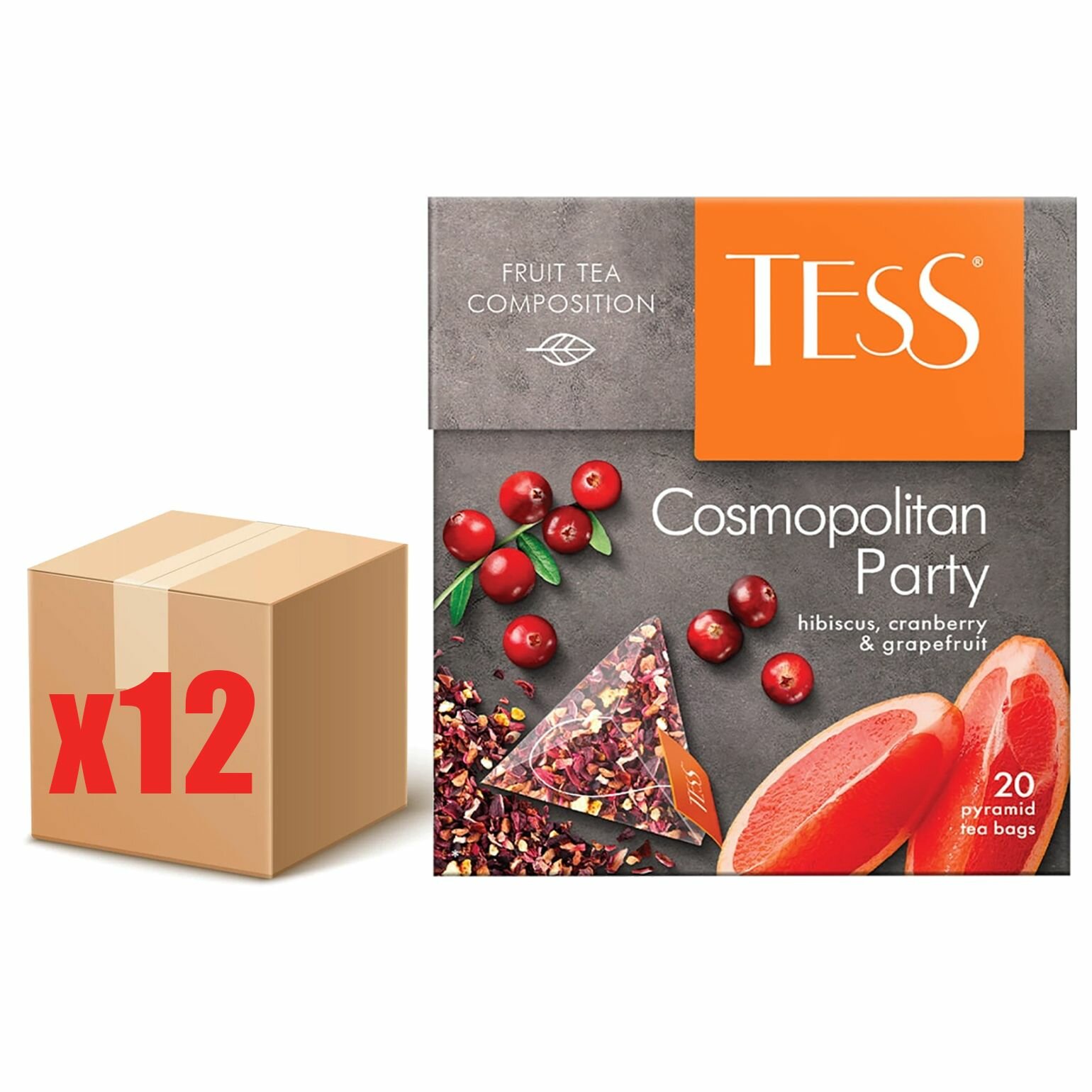 Чайный напиток Tess Cosmopolitan Party, 12шт по 20 пирамидок. Клюква и грейпфрут