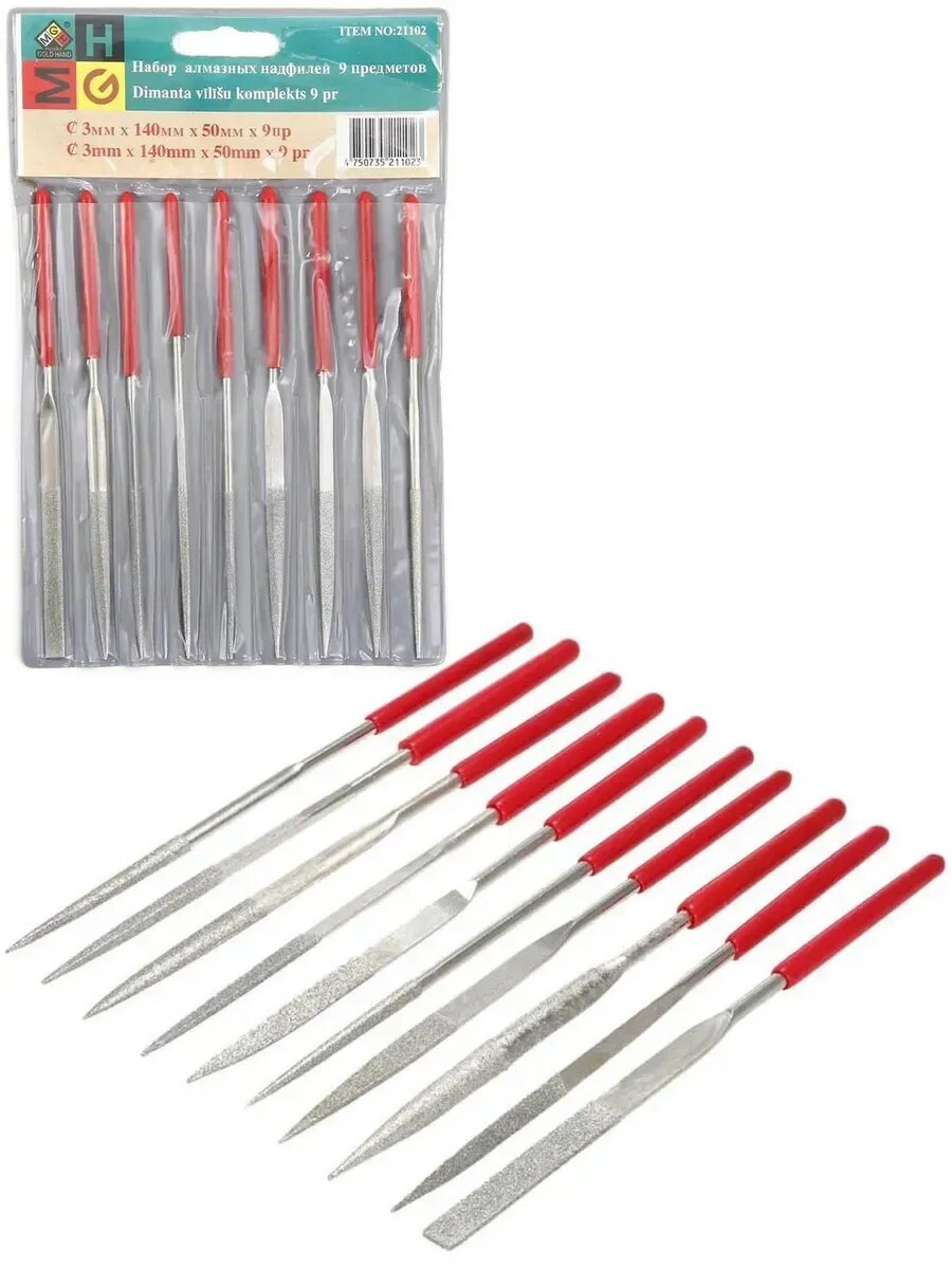 Надфили алмазные 9пр. 3х140х50мм Skrab 21102