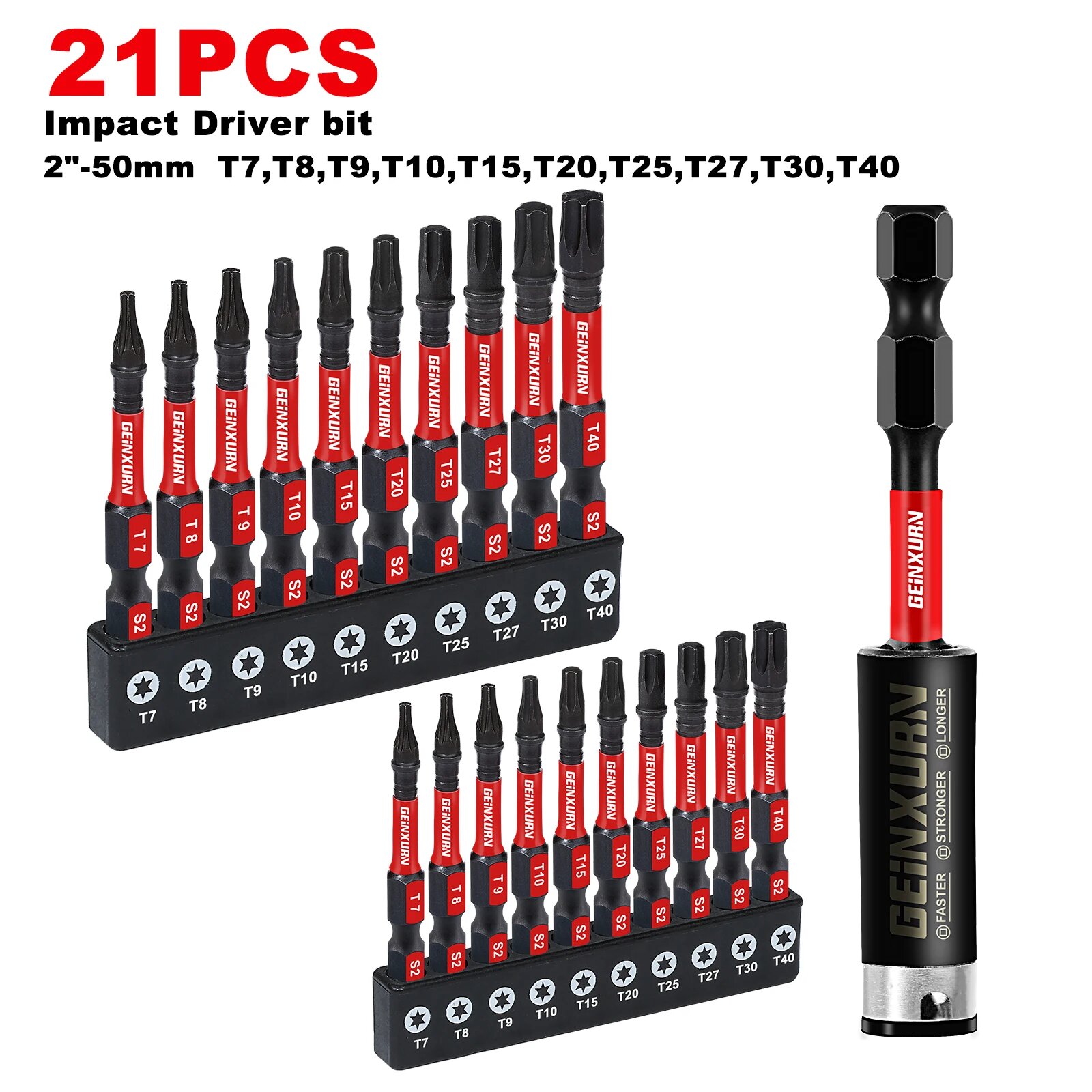Набор бит Torx Geinxurn 21PCs T7-T40, 2"-50mm