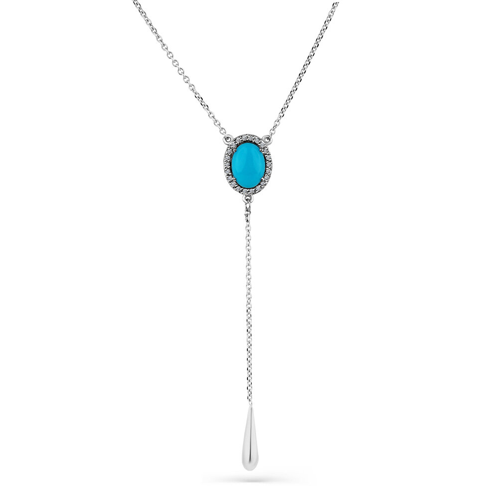 Колье, белое золото, 585 проба, бирюза, бриллиант