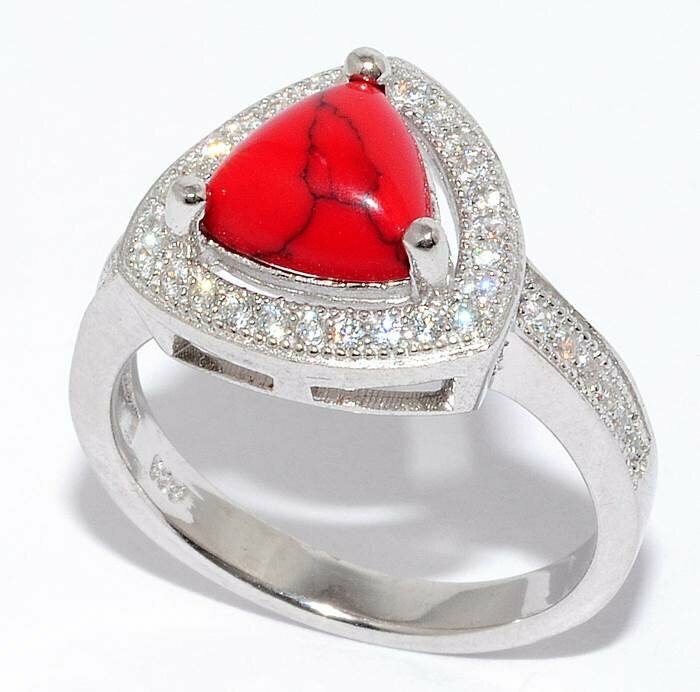 Кольцо, серебро, 925 проба, коралл, фианит