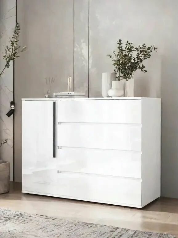 Комод Норд 1 дверь 4 ящика 1200 Белый глянец/Белый
