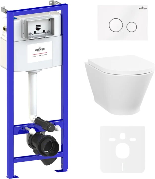 Комплект Lavinia Boho Унитаз подвесной Elegant Rimless 3308101R / Крышка-сиденье Elegant 33290700 с микролифтом / Инсталляция RelFix 38010010, Кнопка RelFix 3805004W белая, хром