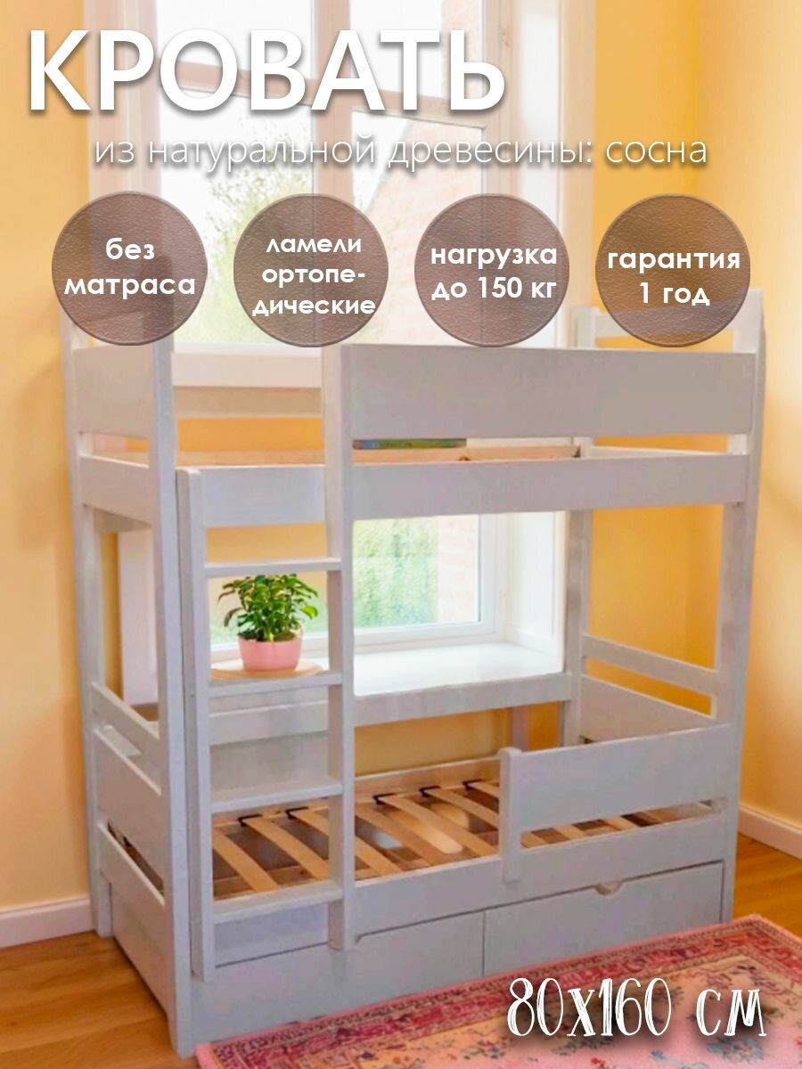 Кровать двухъярусная детская Рондо с ортопедическими ламелями