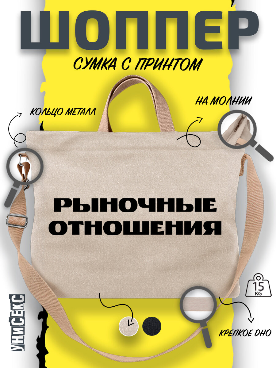 Сумка  шоппер y2k через плечо с надписью рыночное отношения