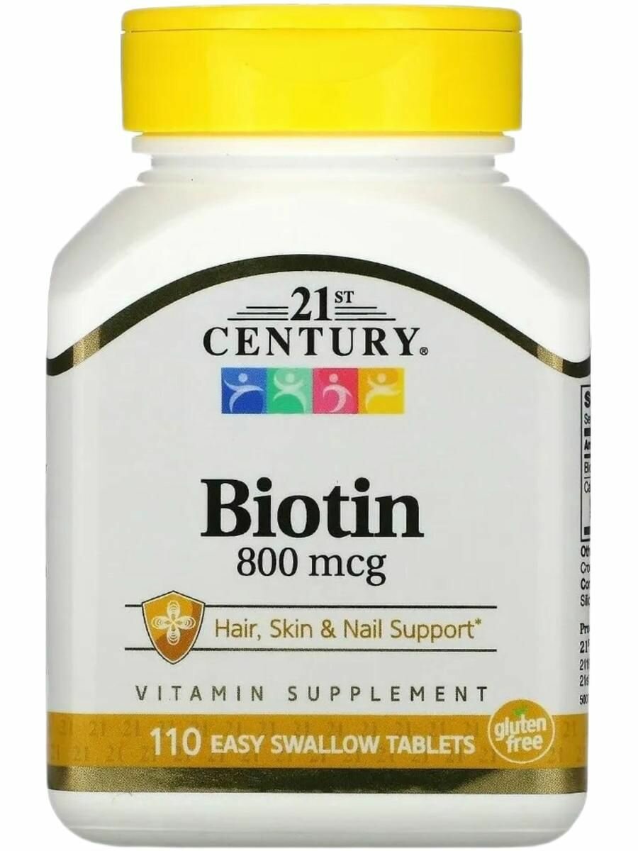 Витамины 21st Century "Biotin", 800мкг, 110таб, для красоты и здоровья