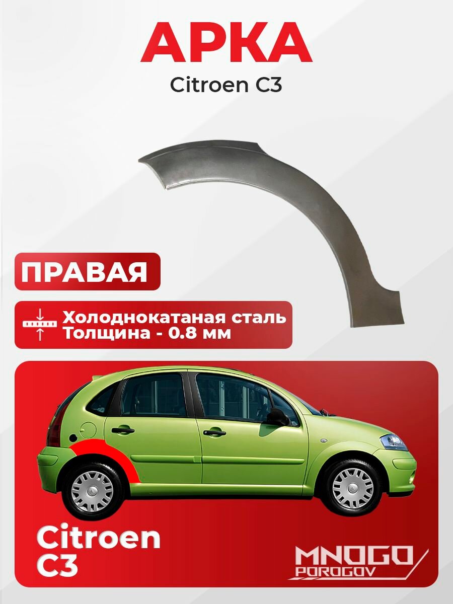 Задняя правая арка на Citroen C3 хетчбэк 5 дверей 2002-2009холоднокатаная сталь, толщина 0,8 мм (Ситроен С3), . кузовной ремонт.