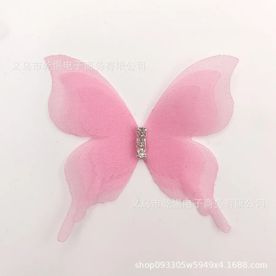 Набор аппликаций бабочек из органзы 10 шт. Розовый, dark pink.