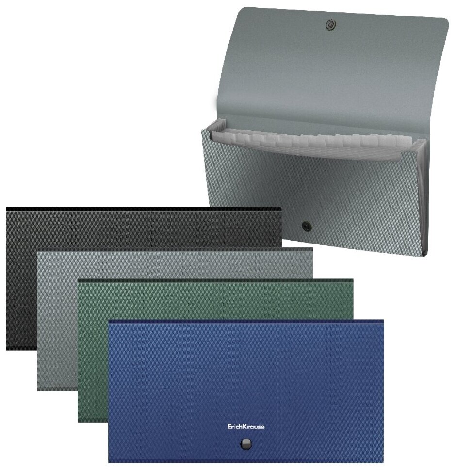 Папка-картотека ERICH KRAUSE "Check size Original Diamond", А4, 12 отделений, на кнопке, синяя