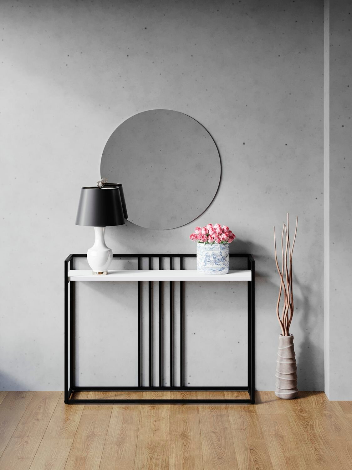 Туалетный консольный столик Лайн 120х28х90 см, Белый/черный 25 мм