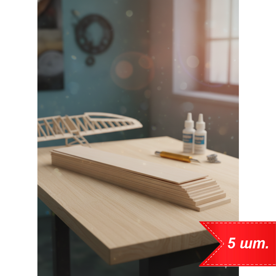 Лист бальзы 1 x 100 x 1000 мм для авиамоделирования (5 шт.)