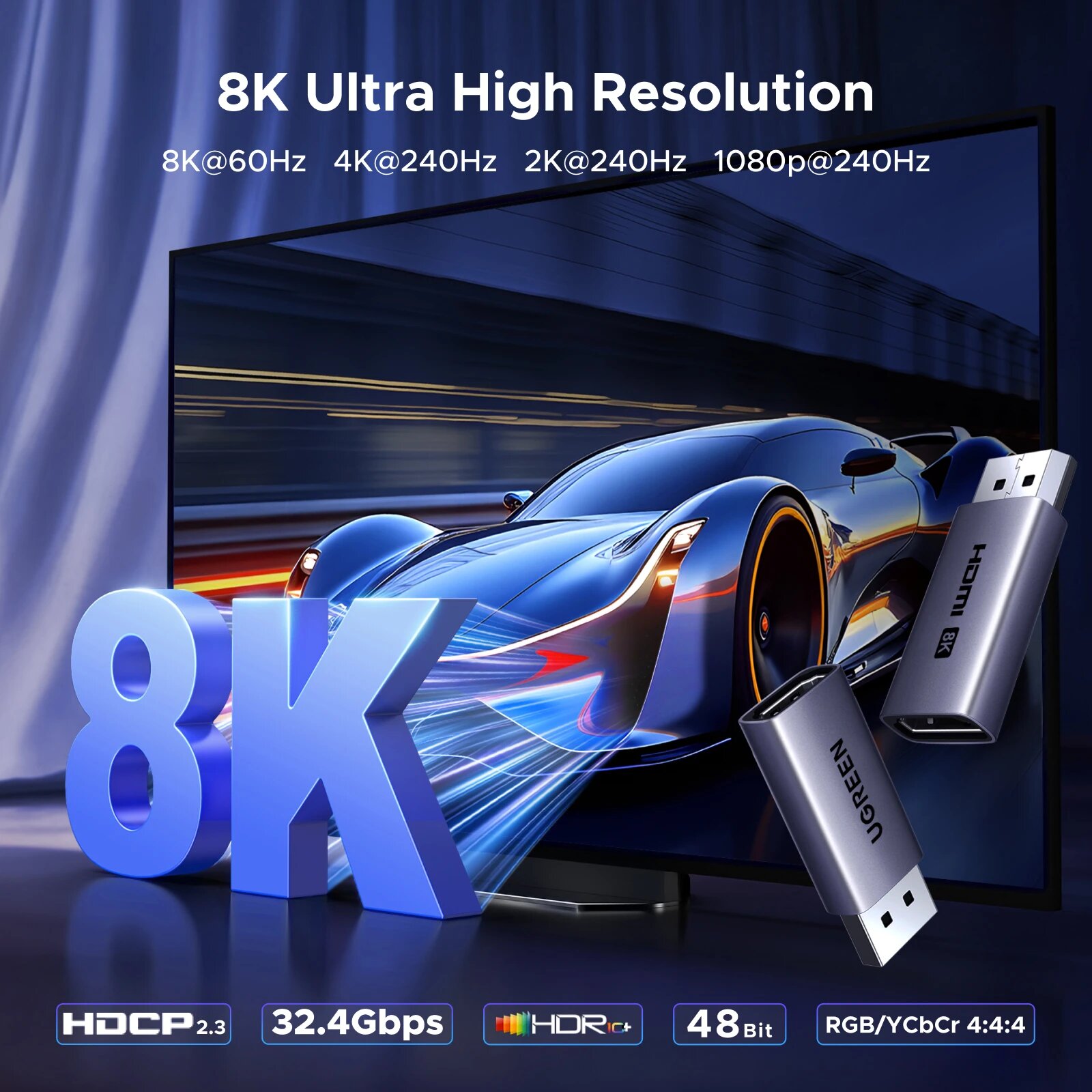UGREEN DP to HDMI адаптер, 8K 60Hz, 1-Pack — фото 1
