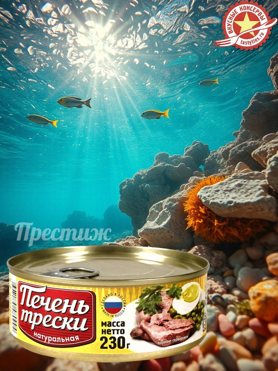 Вкусные консервы, Натуральная печень трески, 230 г, набор из 4 шт