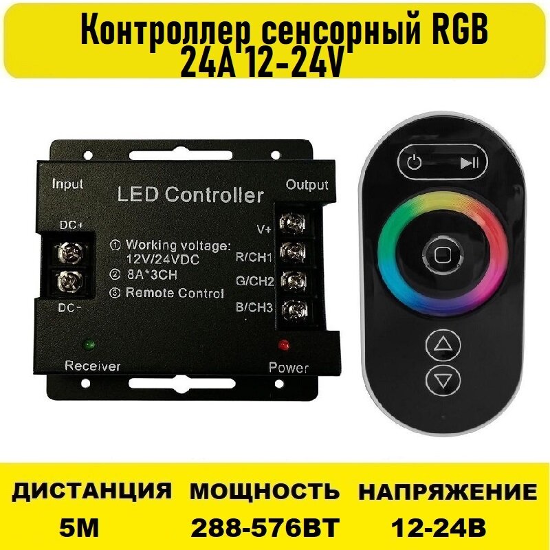 Контроллер сенсорный RGB 24А 12-24V 4L-RGB-RF-SENS-24A