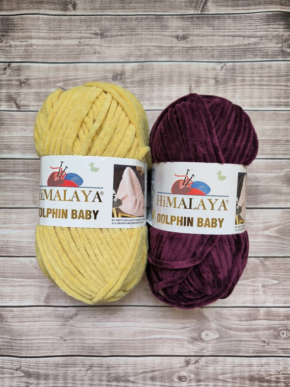 Пряжа Himalaya Dolphin baby, комплект 2 мотка (цвет 80313 св желтый и 80339 сливовый), вес мотка 100 гр, длина нити 120 м (Гималая Долфин беби)