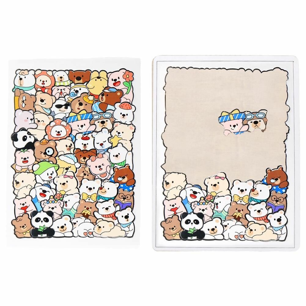 Набор из 50 деревянных 2D-пазлов с изображением мультяшного медведя, С фоновой рамкой