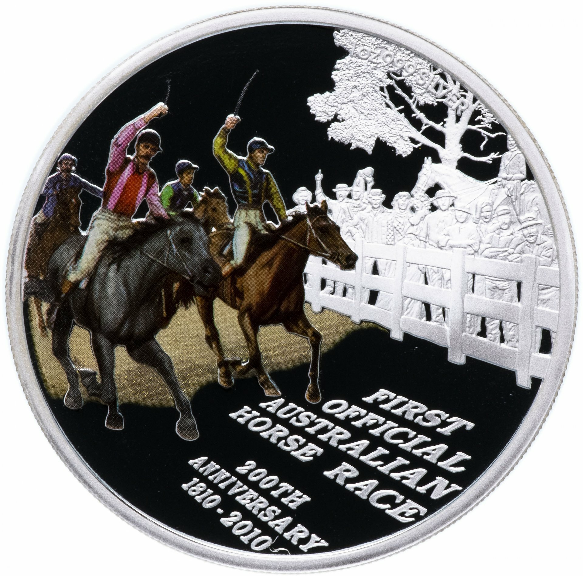Тувалу 1 доллар 2010 Proof "Первые официальные австралийские скачки" в футляре, с сертификатом, Серебро 999