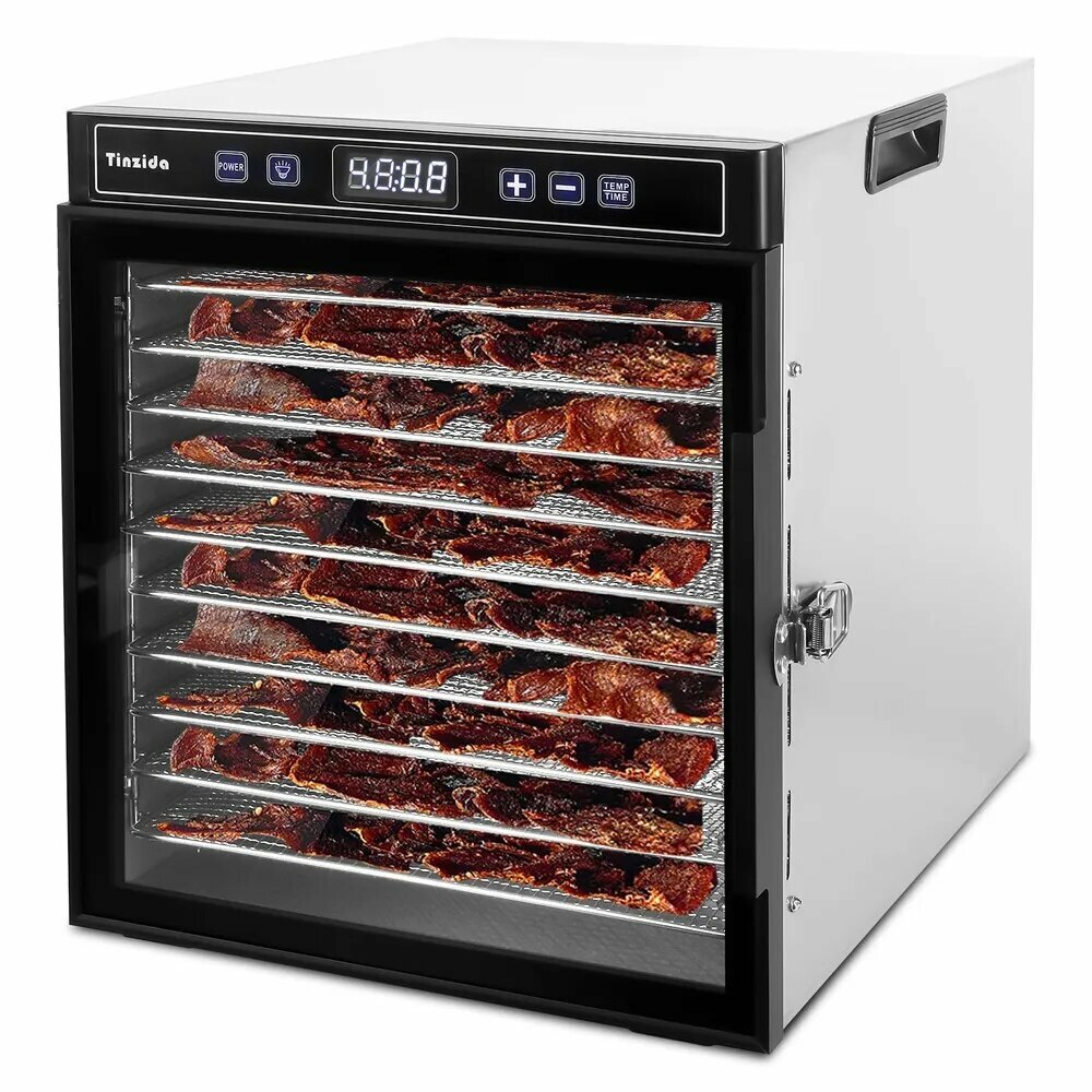 Сушилка для овощей, фруктов и мяса TINZIDA TZD-10C, 10 поддонов, 5 лотки для пастилы, 800 Вт, hержавеющая сталь дегидратор