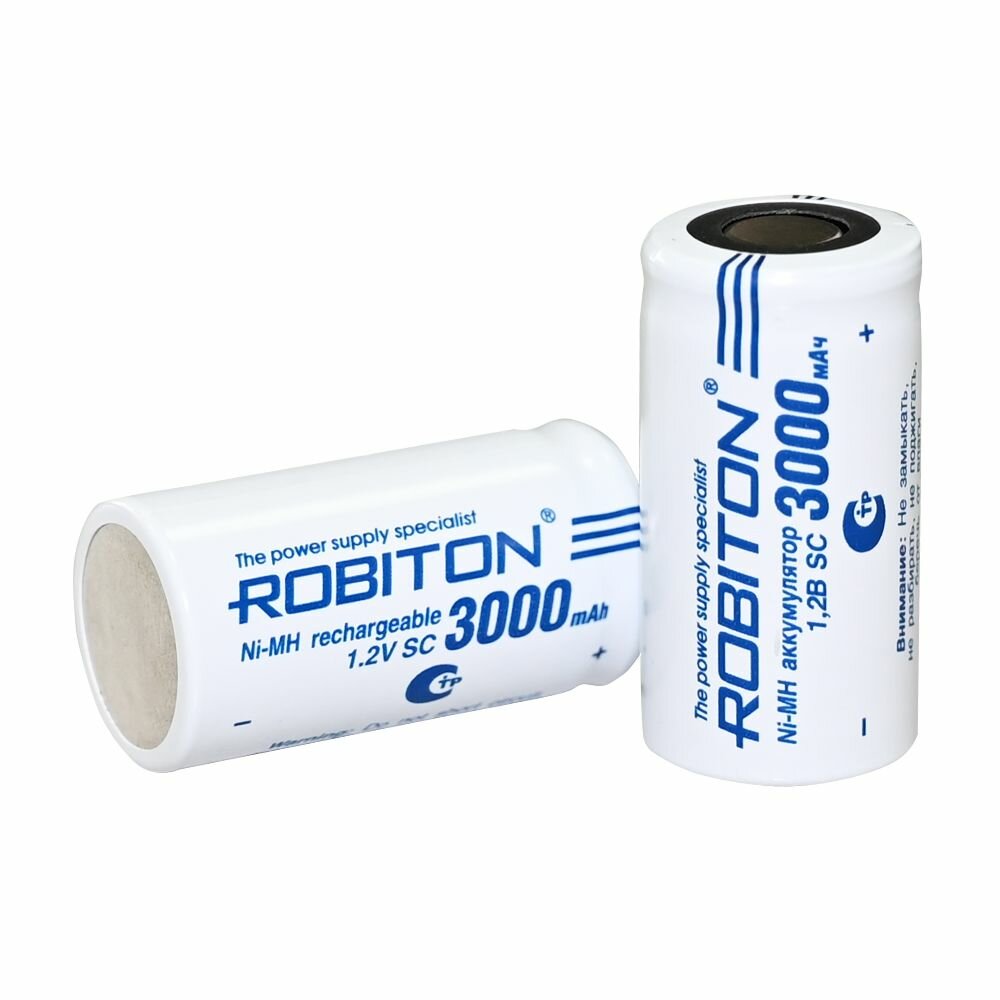 Аккумулятор 1шт. SC, 3000мАч 1,2В, Ni-MH, плоский контакт - ROBITON 3000MHSC-2