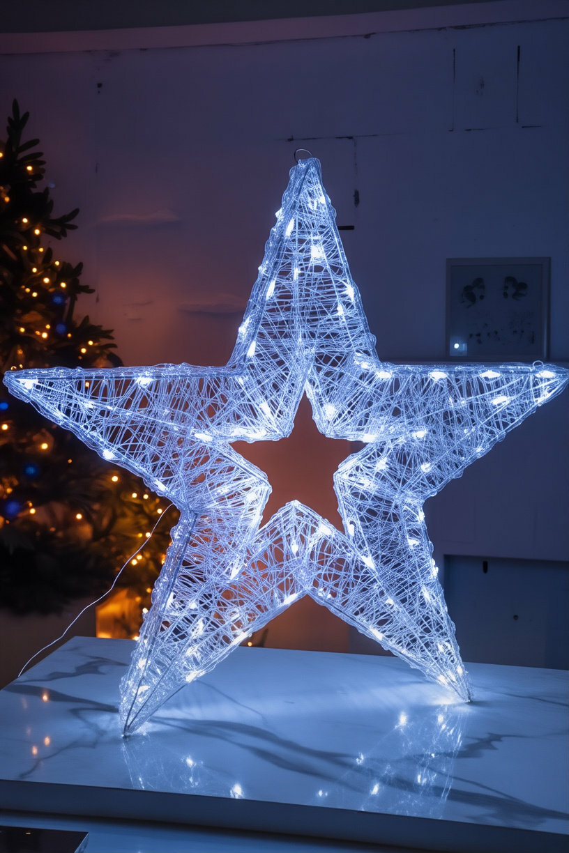 Светящееся украшение звезда гьяччато, акриловые нити, 100 холодных белых LED-огней, 90 см, уличная, Winter Deco 3060145