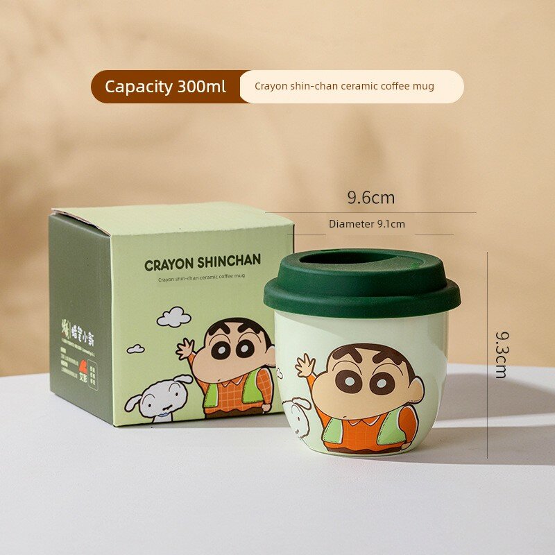 Кофейная чашка Crayon Shin-chan зеленая - 350 мл, веселый мультяшный рисунок, идеальна для детей
