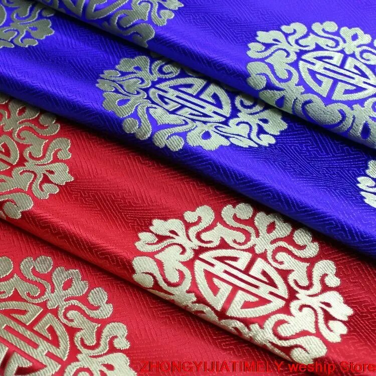Вискозная шелковая парча, жаккард, Монголия, 1 шт. blue