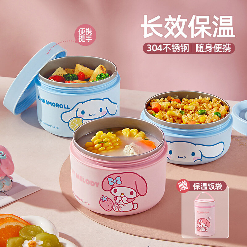 Сумка-ланчбокс Sanrio с термоизоляцией, ланч-бокс из нержавеющей стали, портативный ланч-бокс для офисных работников, многослойный термобокс.