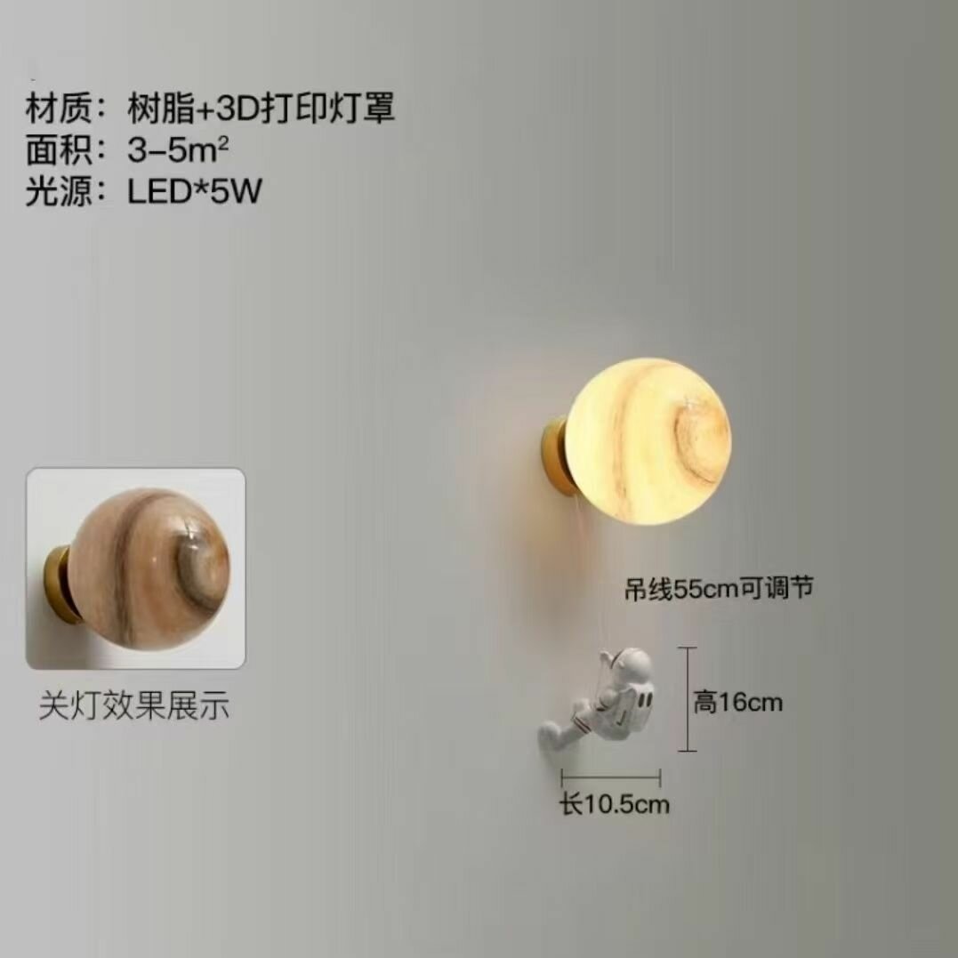 Детская комната Лунный настенный светильник Астронавт Лунный светильник Спальня Прикроватный светильник Фоновый настенный светильник Эксклюзивный кросс-бордер Сертификация CE