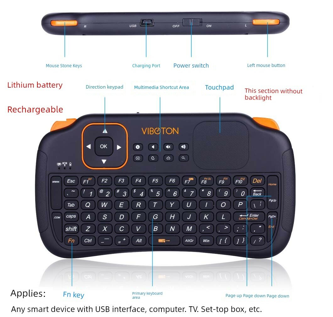 Беспроводная Bluetooth-клавиатура 2,4 ГГц с подсветкой, мини-тачпад, портативная микро-клавиатура, воздушная мышь