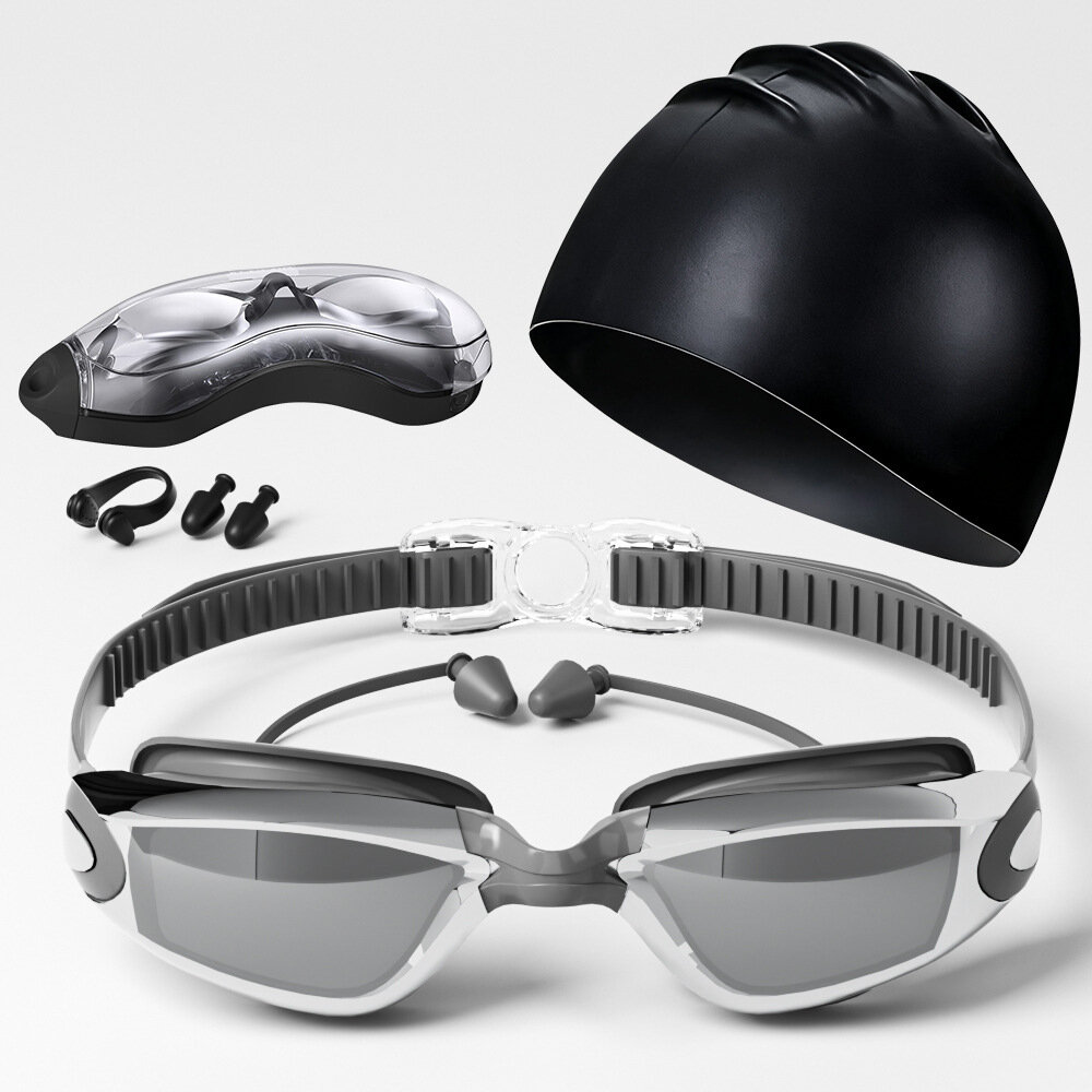 Набор популярных взрослых плавательных очков Amazon, HD водонепроницаемые, антизапотевающие, электролитически покрытые очки, шапочка для плавания, зажим для носа, беруши