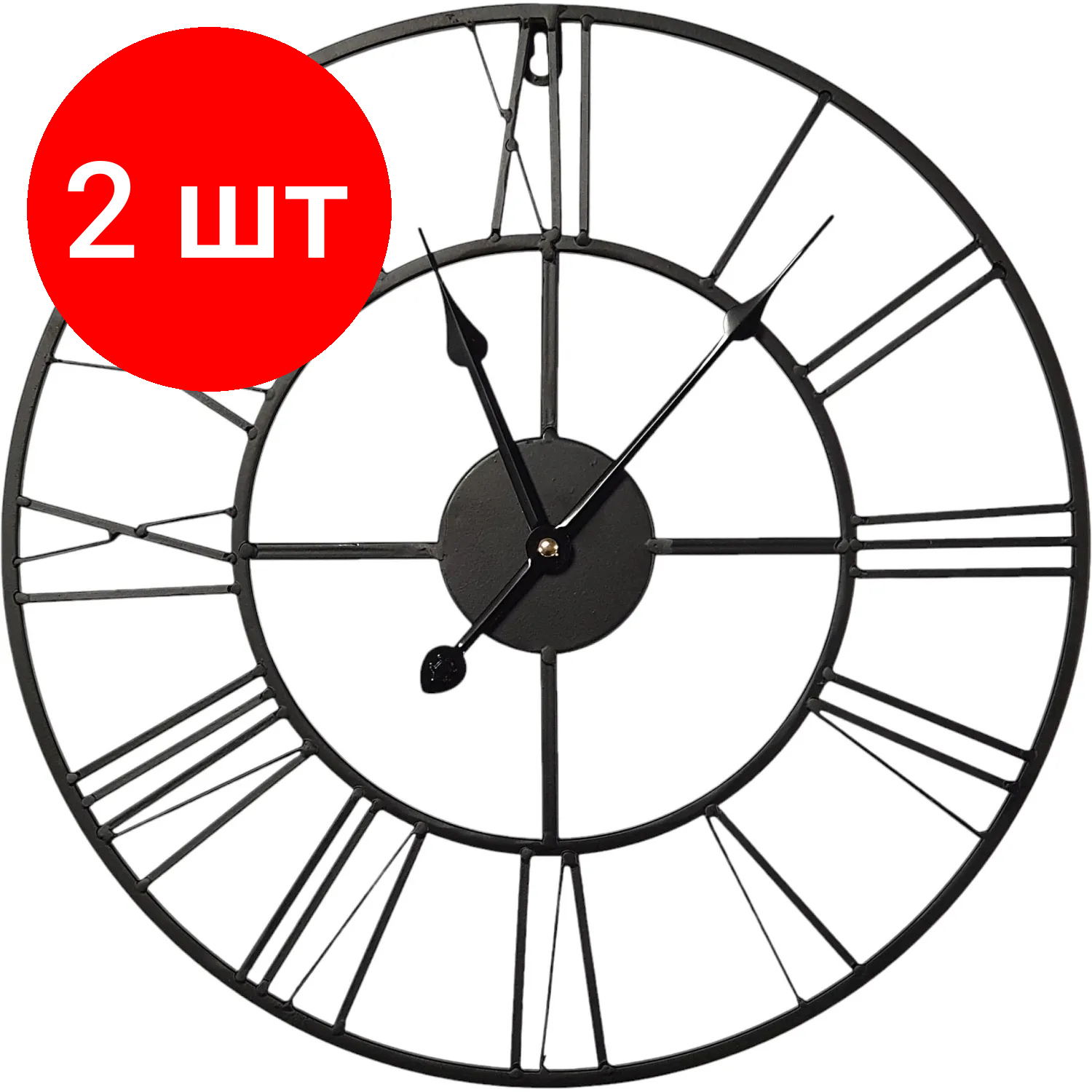 Комплект 2 штук, Часы настенные металл Black Metal Clock 40x40 арт.79806