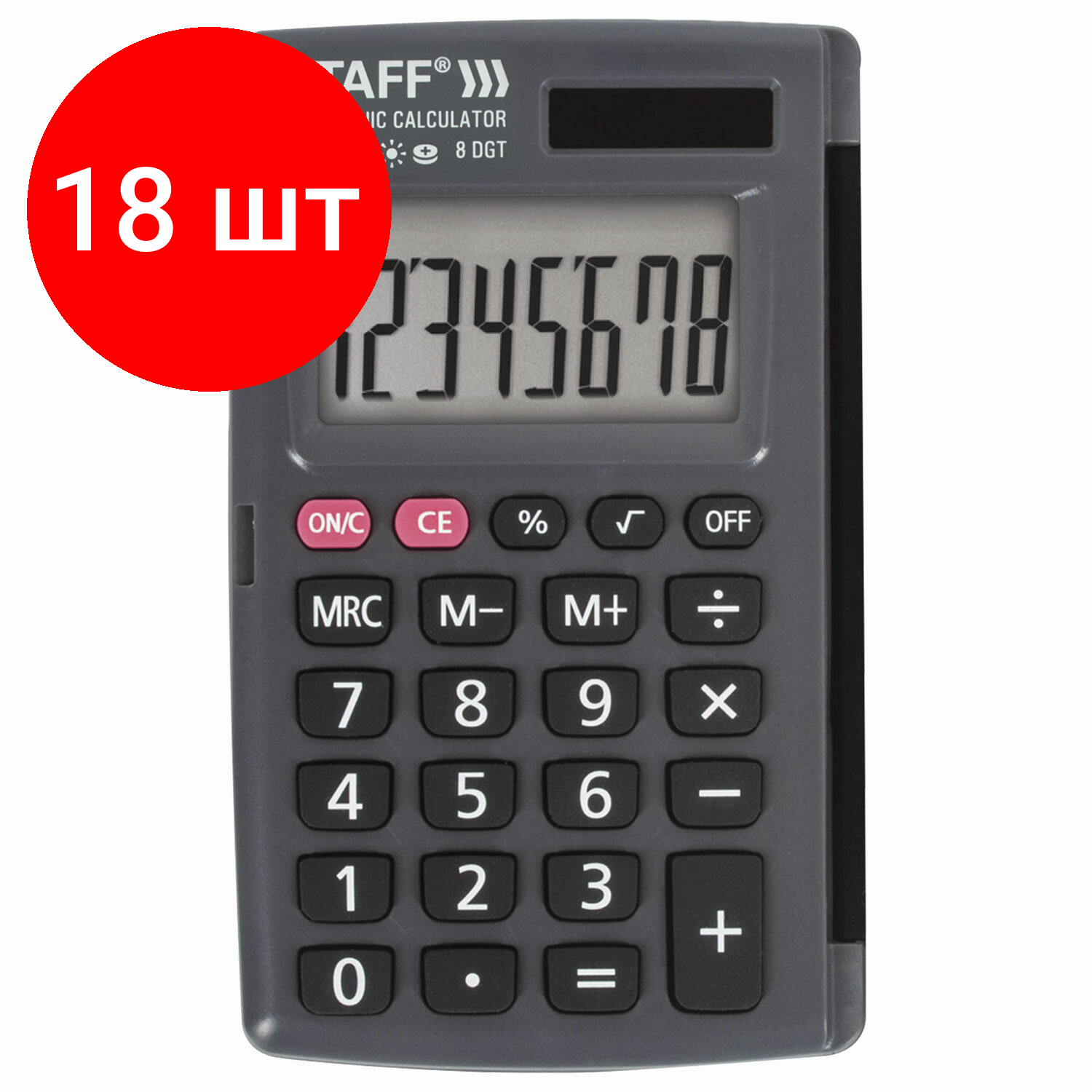 Комплект 18 шт, Калькулятор карманный STAFF STF-6248 (104х63 мм), 8 разрядов, двойное питание, 250284