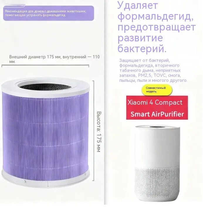 Антибактериальный фильтр для очистителя воздуха Xiaomi Mi Air Purifier 2, 2S, 3, 3C, 3H, RFID